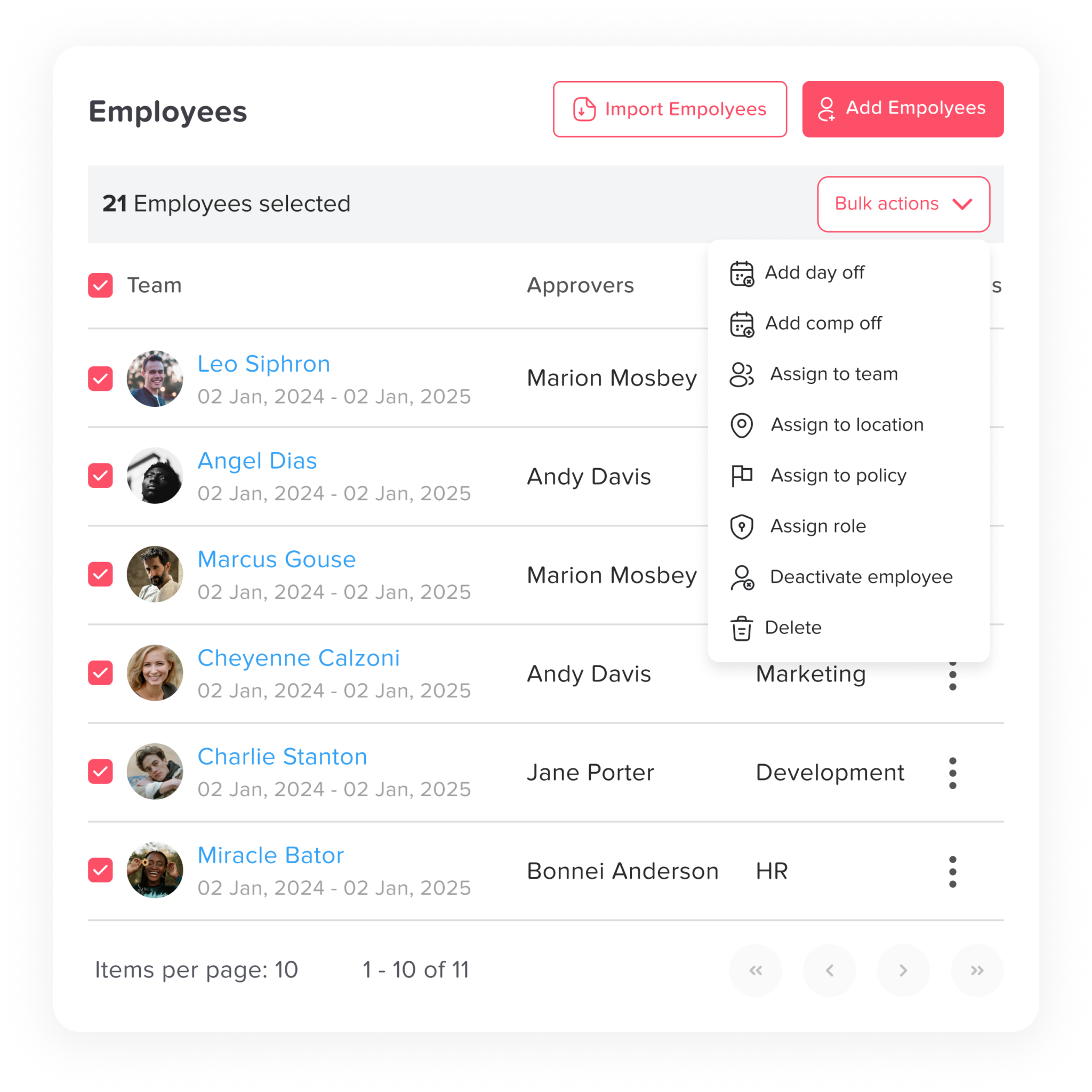 Employees list - Day Off